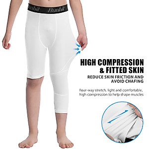 Runhit 2 Pack Boys Youth Compression Pants - Quick Dry Sports Leggings Tights Basketball Football Base Layer