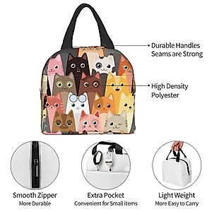 Flinbooke Cute Cat Lunch Box for Kids Teen Girls Boys Aesthetic Reusable Insulated Cooler Kawaii Lunch Bag Women for School Office Outdoor