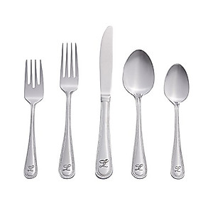 RiverRidge Monogrammed Beaded Flatware Set - L - 46-Piece Silverware with Custom Letter Stamp, 18/0 Stainless Steel Utensils Set for Daily Use & Special Occasions - Dishwasher Safe, Versatile Design