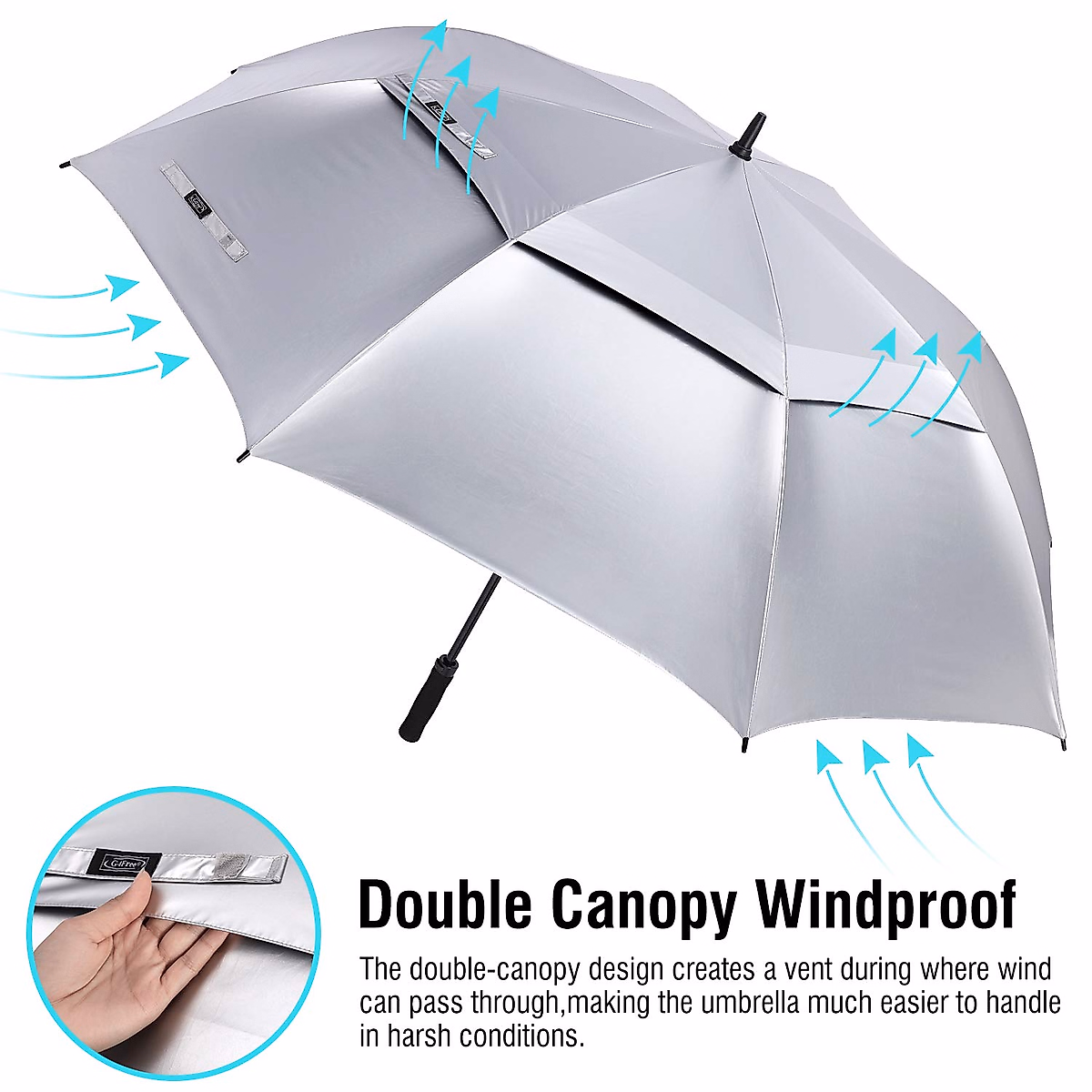 G4Free 72 Inch Huge Golf Umbrella UV Protection Auto Open Windproof Umbrella Oversized Extra Large Vented Double Canopy for Family (Silver/Blue)