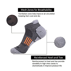 JOYNÉE Men's 6 Pack Athletic No Show Performance Comfort Cushioned Low Cut Running Tab Socks,Grey 1,Sock Size:10-13