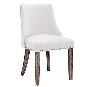 Kmax Fabric Dining Chairs Set of 4 Upholstered Side Chairs Farmhouse Accent Chairs with Nailhead Wood Legs for Dining Room Guest Room Restaurant, Cream
