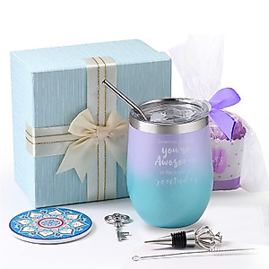 Homeleader Wine Gift Set for Women, Birthday Gifts for Mom, Wife, Girlfriend, Christmas gifts, Valentine's Day, Mother’s Day Gifts, 12 oz Stainless Steel Wine Tumbler