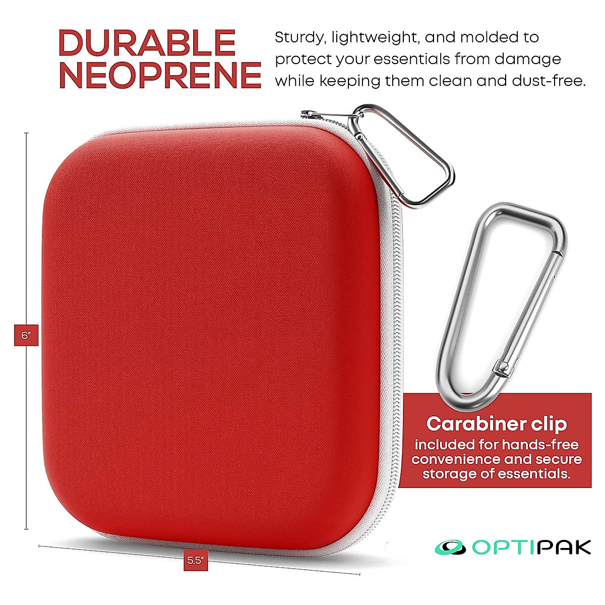 OPTIPAK Multipurpose Purse Pouch | Neoprene Makeup Bag with Zipper Pouch & Carabiner Keychain | Portable Travel Cosmetic Bag, Women’s Travel Makeup Tote (Pack of 1)