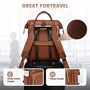 LOVEVOOK Laptop Backpack for Women Fashion 17 inch,Leather Womens Backpack Purse School College Teacher Nurse Backpack Book Bags,Business Work Travel Backpack Computer Laptop Bag with USB Port,Brown