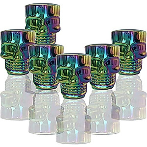 Circleware Skull Face Heavy Base Whiskey Shot Glasses, Set of 6, Party Home Entertainment Dining Beverage Drinking Glassware for Brandy, Liquor, Bar Decor, Jello Cups, 1.7 oz, Fun Shooters