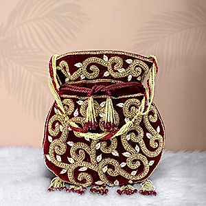 Aheli Potli Bags for Women Evening Bag Clutch Ethnic Bride Purse with Drawstring (P61M)
