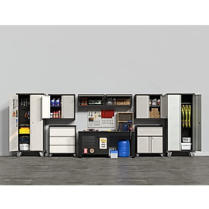 SUXXAN Garage Metal Storage Cabinet with Wheel for Home Garage/Adjustable Shelves, Lockable, Stiffener and Bumpers Design, Six Cabinets