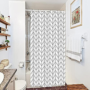 Riyidecor Black White Stall Small Dorm Camper Shower Curtain Liner RV Narrow Walkin Standing Half Little Size 36Wx72H Inch Chevron Herringbone Geometric Tiny Single Stand Up Fabric Bathroom Decor