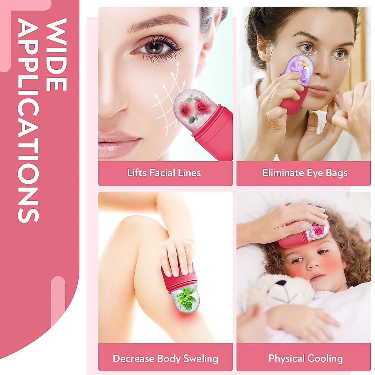 AURUZA 2PCS Ice Roller for Face and Eye, Ice Facial Roller Beauty Self Skin Care Tools Ice Holder Facial Cube Gua Sha Face Massage Ice Mold for Face Anti Wrinkle Tighten Skin Women Gifts…