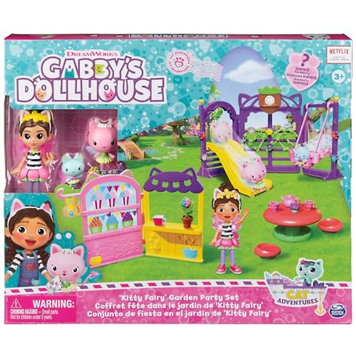 Gabby’s Dollhouse, Kitty Fairy Garden Party, 18-Piece Playset with 3 Toy Figures, Surprise Toys & Dollhouse Accessories, Kids Toys for Girls & Boys 3+