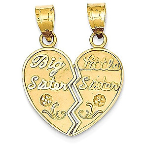 IceCarats 14K Yellow Gold Big Sister Little Break Apart Necklace Charm Pendant