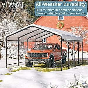 VIWAT Carport 12x20 FT Metal Carport with Enhanced Base Outdoor Heavy Duty Garage Galvanized Car Shelter for Pickup, Boat, Car and Tractors