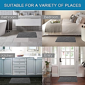 2 Piece Bathroom Set Bathroom Rugs Bath Mat Set Bath Rugs Bath Mats for Bathroom Non Slip Thick Soft Chenille Striped Bath Rug Set, Door Mats for Kitchen/Living Room (Grey, 20" x 32"/17" x 24")