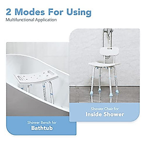 OasisSpace Bathtub Adjustable Shower Chair, Bath Stool with Removable Back 300lbs - Tool Free Anti-Slip Bench Bathtub Stool for Elderly, Senior, Handicap & Disabled