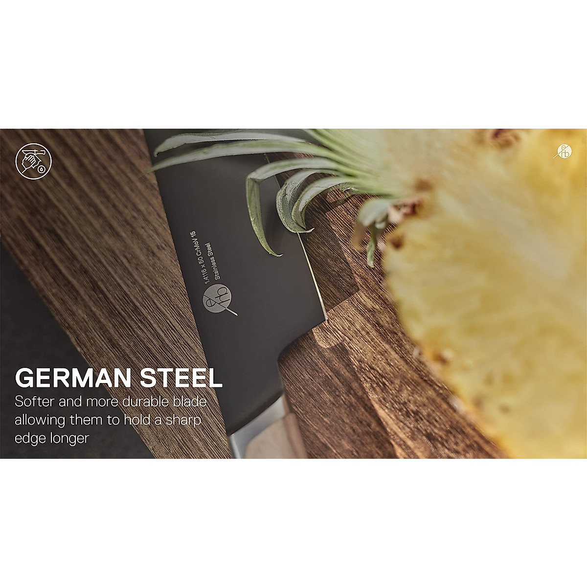 Everdure German Steel Professional Chef Knife, 8 Inch Knife with Titanium Coated Blade and Pakka Wood Handle, Perfect Kitchen Knife for Slicing or Dicing your Vegetables and Meat