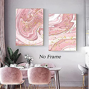 Pink Marble Canvas Wall Art Pink and Gold Abstract Art Gold Foil Artwork Gold Glitter Art Blush Pink Glitter Pictures Pink Gold White Painting Modern Abstract Marble Art Prints 16x24inchx3pcs No Frame