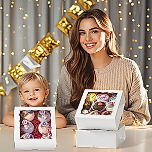 JCXGRVC 55pcs 6"x6"x2½ Bakery Boxes with Window Cookie Boxes Small Cake Boxes Macaron Boxes Pie Boxes Truffle Chocolate Boxes