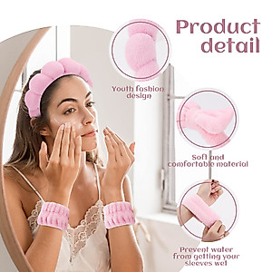 ATROCH Puffy Spa Headband & Skincare Headbands for Women Makeup,Terry Cloth Towel Head Band for Skin Care,Sponge Make Up Hair Band for Girls,Face Wash Wristband Scrunchies Set 4 Pcs