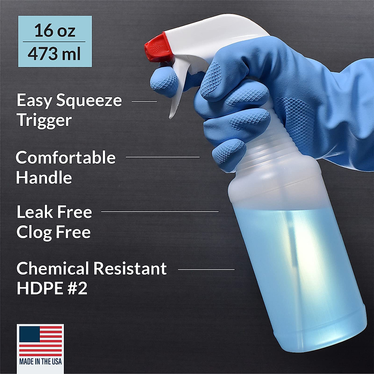 Pinnacle Mercantile Plastic Spray Bottles USA Made 4 Pack 16 Oz Heavy Duty No Leak Empty Refillable Spray Bottle Mist Stream for Cleaning Solutions, Plant, Hair, Bleach, Vinegar, Alcohol Safe