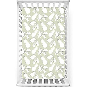 Pineapple Themed Fitted Crib Sheet,Standard Crib Mattress Fitted Sheet Soft & Stretchy Fitted Crib Sheet-Great for Boy or Girl Room or Nursery,28“ x52“,Eggshell White