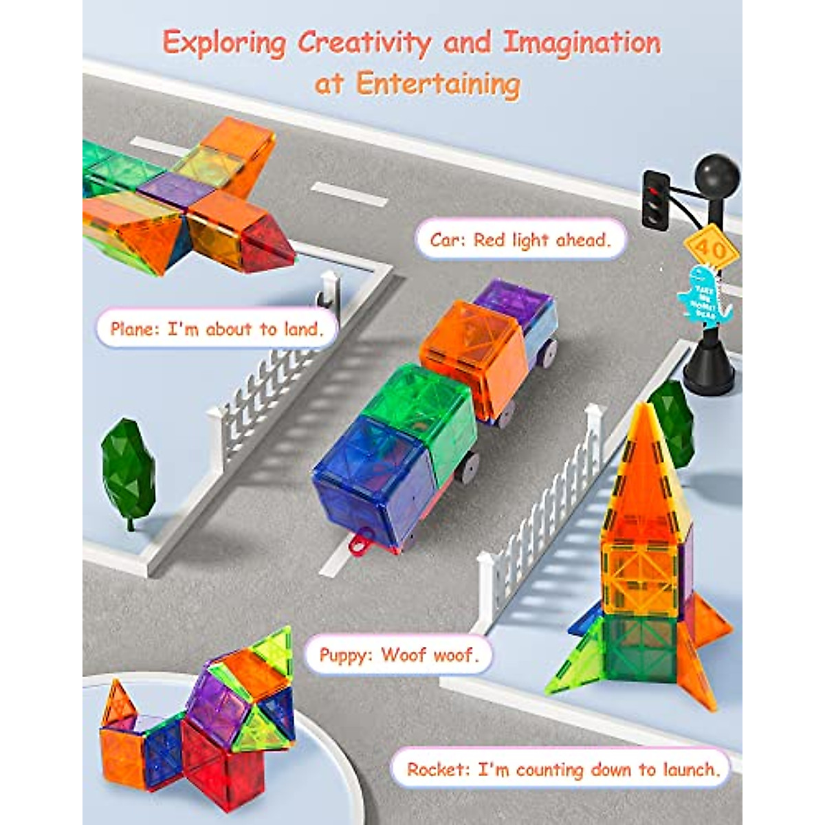 Magnetic Tiles, Magnet Tiles Kids Gift for Boys Girls Toddlers, 3D Magnetic Blocks Stacking Sets, 108PCS Magnetic Tiles for Kids Age 4-8 3-5, STEM Learning Preschool Educational Construction Toy