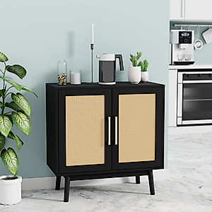 JOZZBY Set of 2 Rattan Cabinet, Sideboard Storage Cabinet 2 Door Accent Cabinet with Adjustable Shelves Buffet Cabinet for Kitchen Living Room Dining Room Entryway