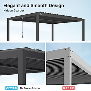 PATISOL Louvered Pergola 10'x13' Full Aluminum Patio Outdoor Pergola with Adjustable Roof Rainproof Sun Shade Easy Installation Pergola Hardtop Gazebo for Deck Garden Yard Beach (Dark Grey)