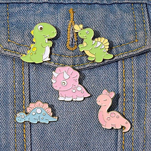 5 Pcs Cute Dinosaur Brooch Enamel Pin Set Cartoon Dinosaur Brooch Pins Animal Patter Lapel Pins for Bags Clothes Caps Women Girls Gift