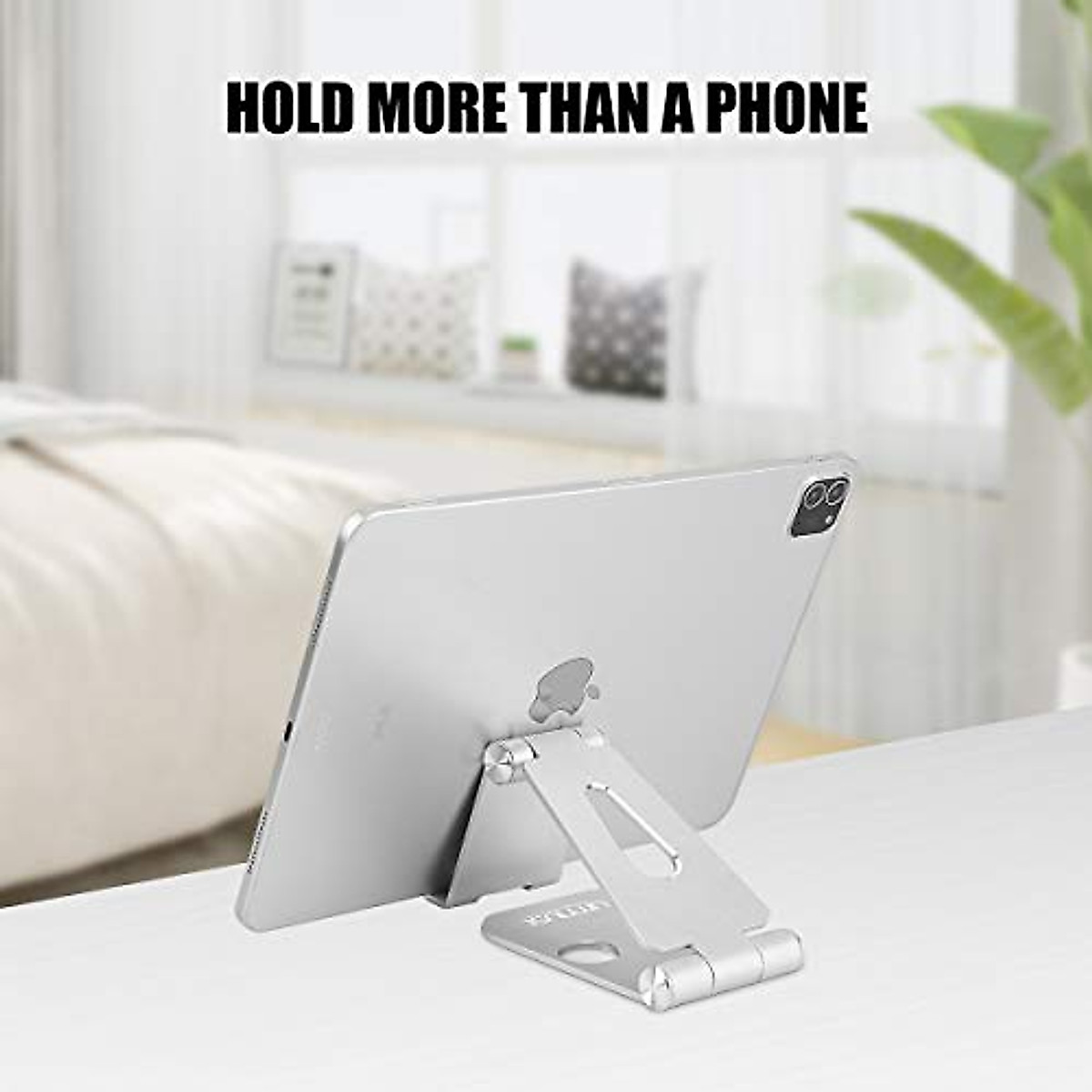 Urmust Cell Phone Stand for Desk Adjustable Foldable Phone Holder for Office Portable Desktop Dock Compatible with iPhone 14 13 12 11 Max Pro Xs Xr X 8 7 6, iPad Mini, Tablets 7-10" (Silver)