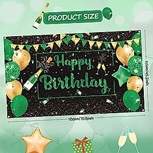 Green Black Gold Birthday Party Decoration Banner, Green Black Happy Birthday Backdrop Banner, Large Green Black Gold Birthday Banner Photo Background Party Decoration for Men Women Boys Girls