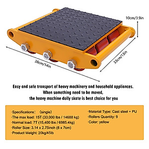 4 Pcs Heavy Duty Machine Dolly Skate Machinery Roller Mover 15t 33000lbs Capacity Cargo Trolley 9 rollen Skates Industrial Machinery Mover Rotating Roller All-steel Construction