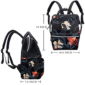 Inhomer Hawaiian Jungle Palm Leave Black Parrot Diaper Bag Travel Mom Bags Nappy Backpack Large Capacity for Baby Care
