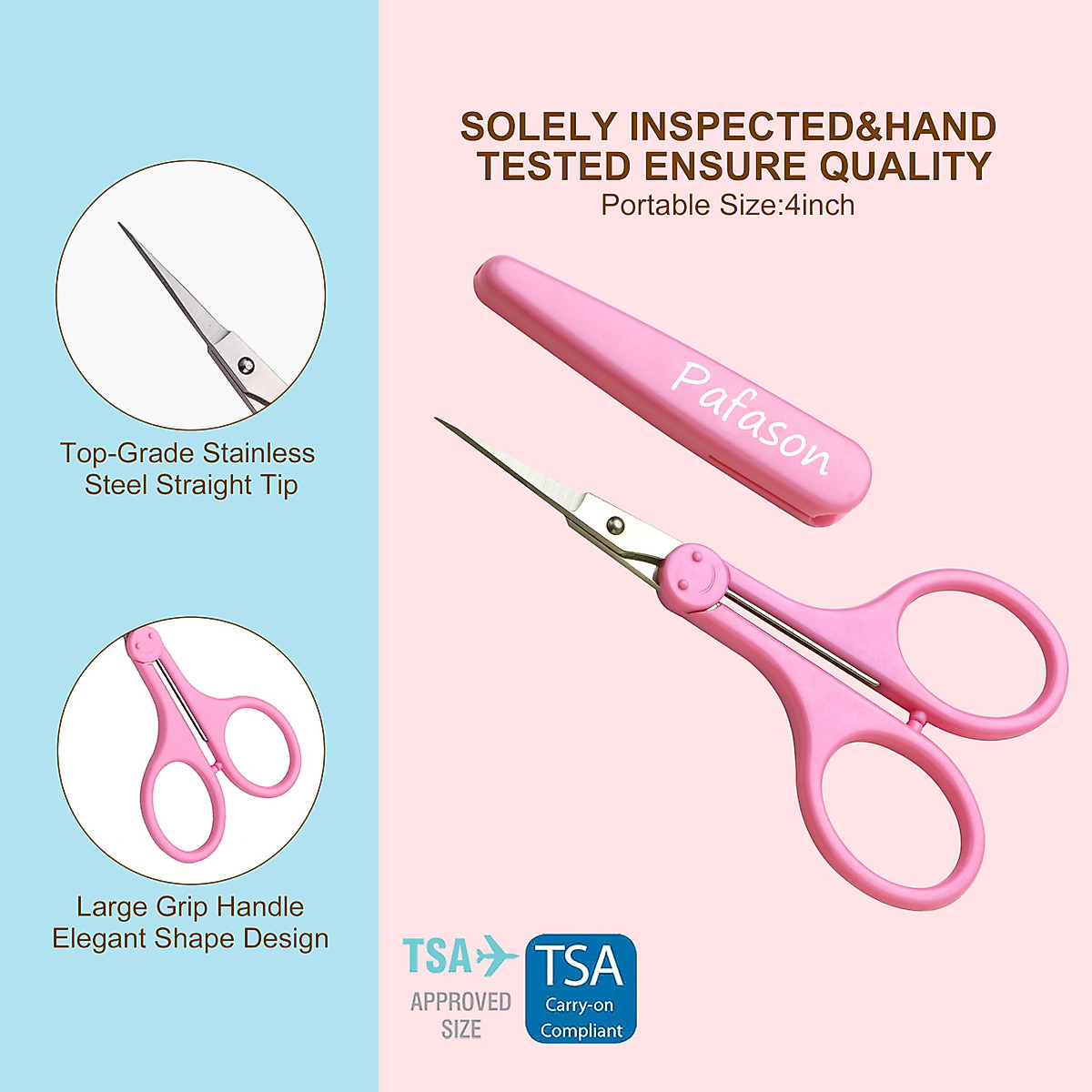 PAFASON 4" Stainless Steel Detail Craft Scissors Set with Straight & Precise Tips & Safety Cover Ideal for Scrapbooking, Paper Cutting, Sewing, Crafting, Quilting