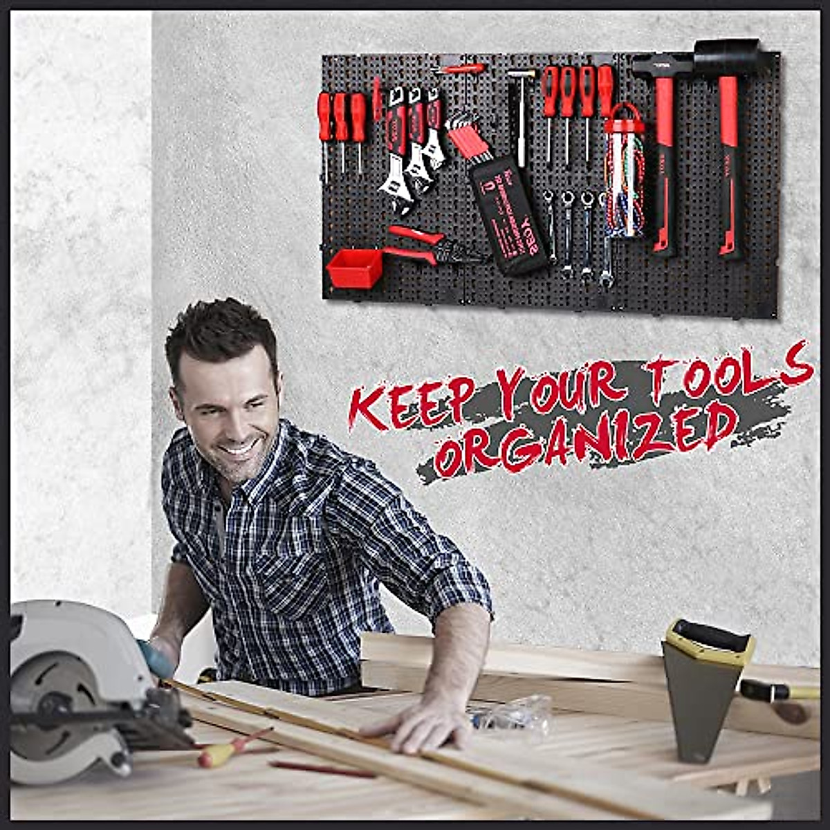 Premium Pegboard Panel Kit with 8 Panels 81 Hangers - Wall Mounted Black Peg Board Tool Storage System, Workshop Black Pegboard Tool Holder, Pegboard Hooks Wall Organizer, Utility Rack Tool Organizer