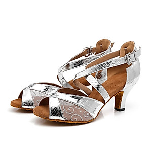 ZHCRCfirm Women's Peep-Toe Breathable Mesh at Vamp Synthetic Ballroom Tango Jazz Party Wedding Practice Dance Shoes Silver US 9