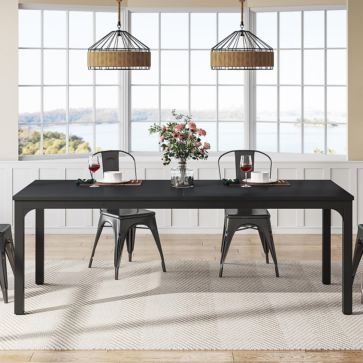 Tribesigns Black Dining Table for 6-8 Person, 78 inch Large Long Rectangle Kitchen Dinner Table for Dining Room, 78.7 x 27.5 x 29.5 Inches(Only Table)