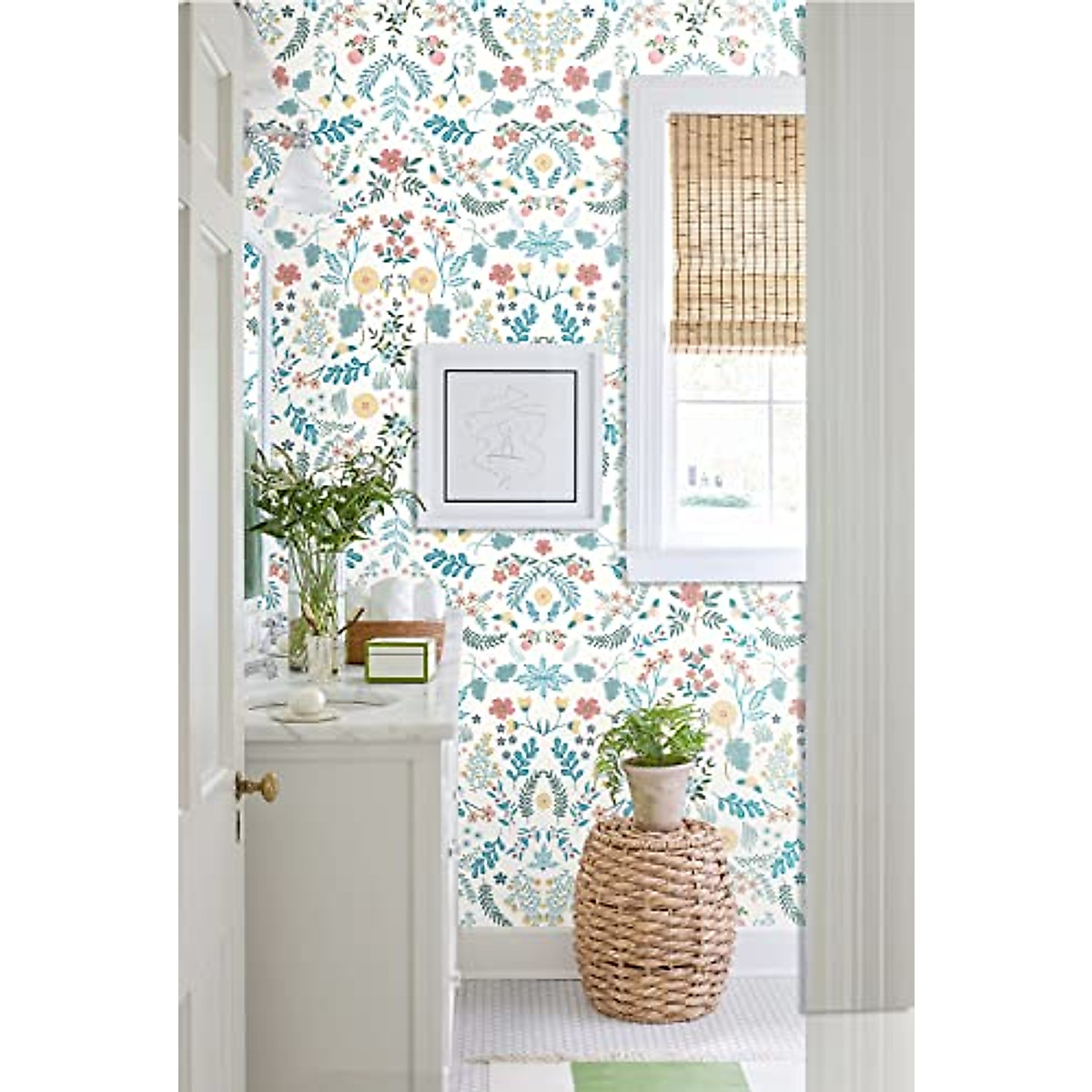 JiffDiff Boho Peel and Stick Wallpaper Floral Wallpaper Vintage Textured Wallpaper for Bedroom, Contact Paper Peel and Stick Kitchen Cabinet Furniture Nursery Renter Friendly Wallpaper