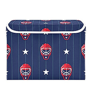 RunningBear Hockey Sport Large Storage Bins with Lid Collapsible Storage Bin Household Basket Boxes Fabric Storage Baskets for Office Outside Cars