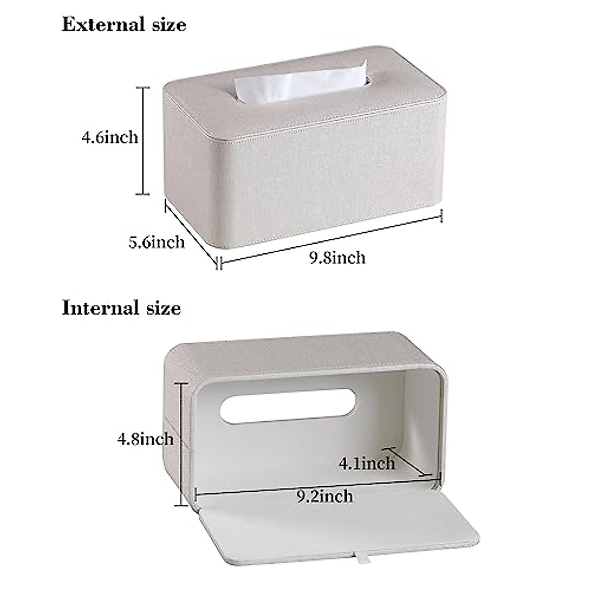 MEIBOOCH PU Leather Tissue Box Cover with Magnetic Closure, Square Tissue Box Holder with Rounded Edges Design (Beige, Rectangular)