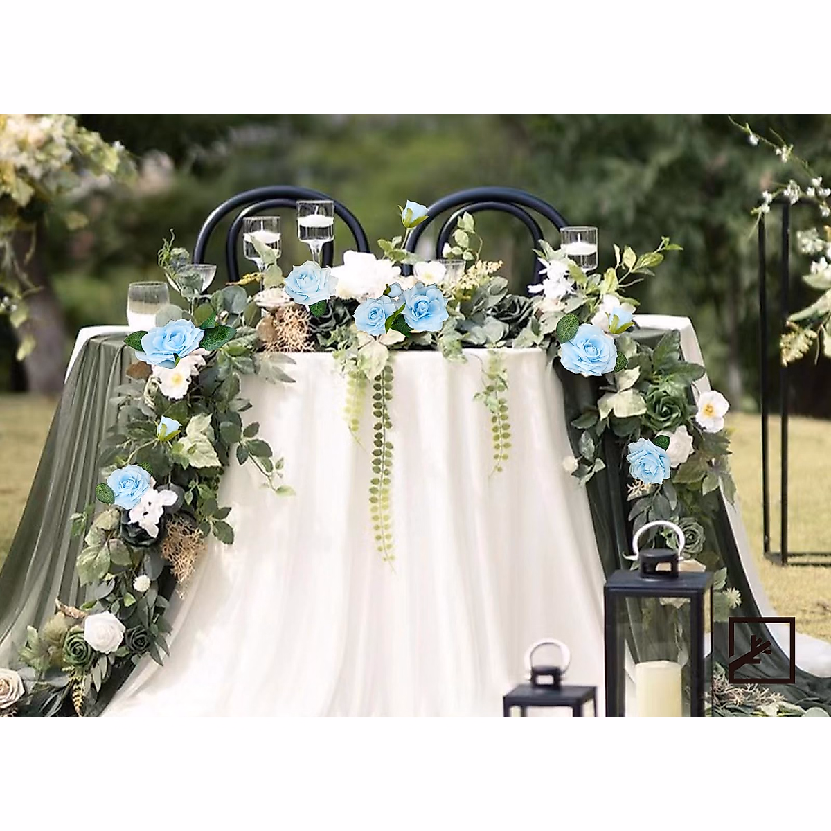 ZIFTY 5Pcs 32.5FT Blue Flower Garland Fake Flower Vines Faux Artificial Floral Garland Hanging Rose Ivy for Wedding Decortions Arch Garden Ceremony Background Outdoor Wall Decor