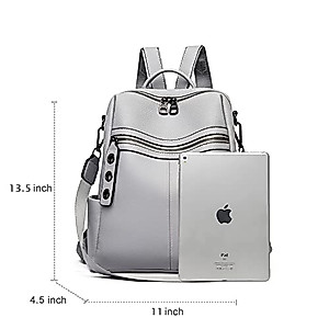 Leather Womens Backpack Purse for Women, Ladies Convertible Cute Purse Backpack and Handbags Shoulder Bag Bookbag Satchel for Travel (Medium, Light Grey)