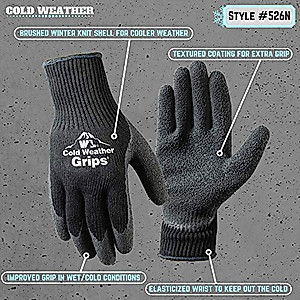 Wells Lamont Cold Weather Latex Grip Versatile Winter Work Gloves | Cut & Tear Resistant | 2-Pair Pack, Medium (526MN) , Black