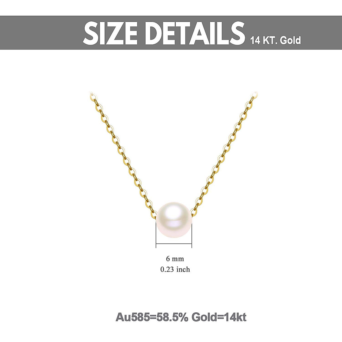 Solid 14K Gold Pearl Necklace for Women, Sliding pearl design, Real 7.5mm Freshwater Cultured Pearl Pendant Necklace Love Jewelry Gift for Her, Mom, Wife, Girl 16"-18"