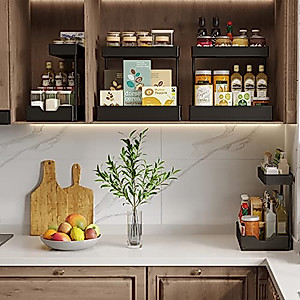 Beriflai Under Sink Organizer 2 Packs, 2 Tier Under Sink Organizers and Storage, Sliding Pull Out Cabinet Basket Organizer for Bathroom Kitchen Pantry, Black