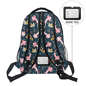 DerlonKaje Axolotl & Sea Weed Aquarium Backpacks School Book Bag Travel Hiking Camping Daypack