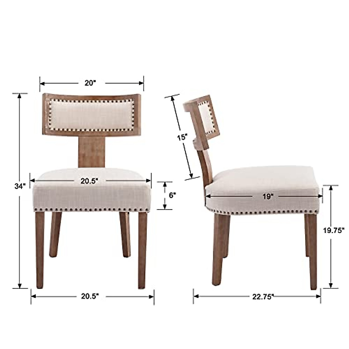 Wahson Set of 4 Farmhouse Kitchen & Dining Room Chairs with Metal Nailhead Trim, Retro Linen Upholstered Dining Chair with Natural Hardwood Legs, Beige