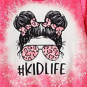 PATPAT Kid Girl's Outfits Cartoon Tie Dyed/Leopard Print Pullover Sweatshirt Long Sleeve Shirt, Hot Pink, 7-8 Years