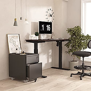 CuHome 2-Drawer Mobile Filing Cabinet with Lock and Casters, Fully Assembled, Vertical File Metal Cabinet for Home Office, Small Under Desk, Black