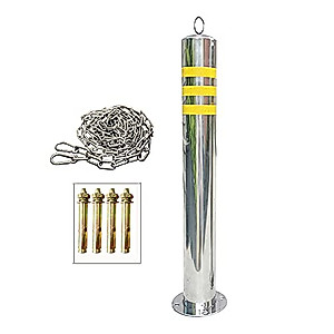 Parking Pile and Chain,Parking Bollard Warning Column with Reflective Tape,Easy Install Dedicated Parking Space Lock